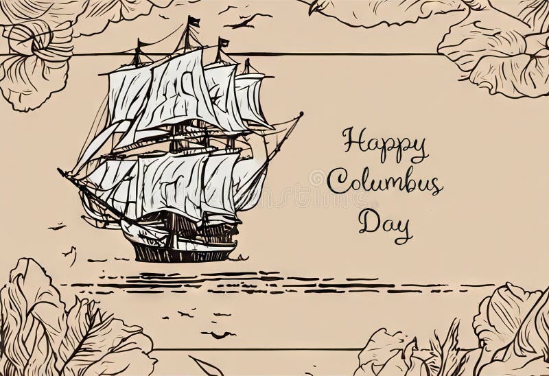 Happy Columbus Day Banner with Ship, Illustration Stock Illustration ...