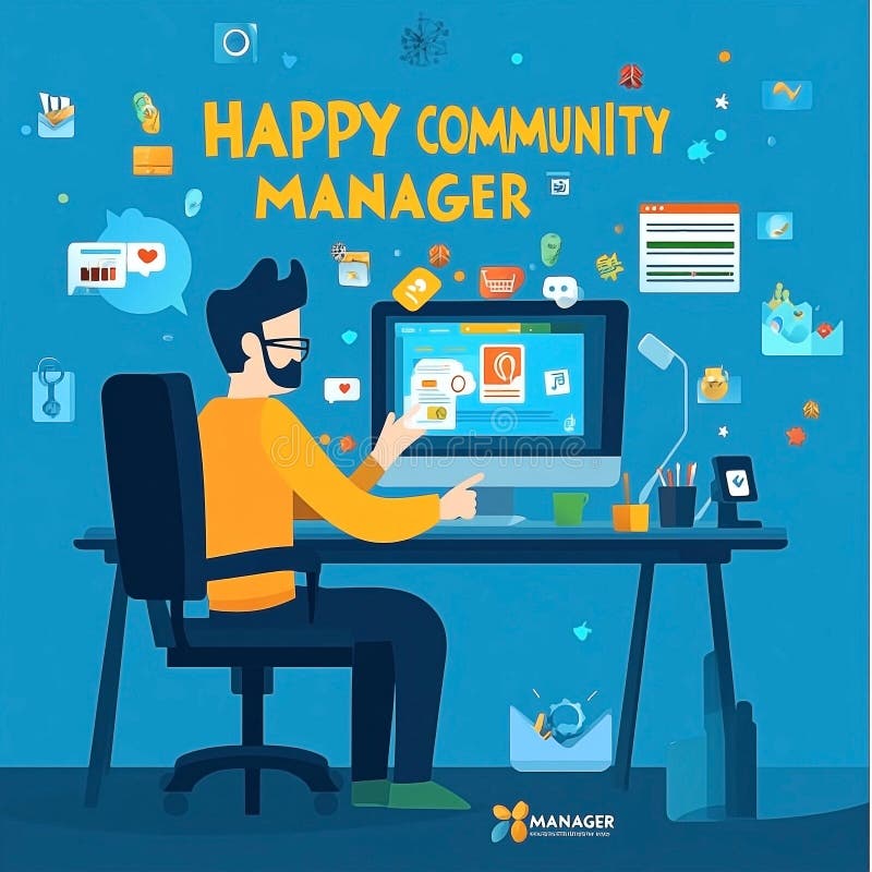 Happy Community Manager Illustration: Online Engagement and Management ...