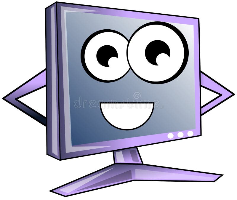 Happy Computer Cartoon in Light Blue Tones Isolated Stock Photo ...
