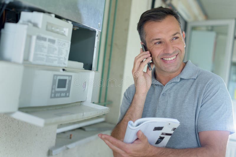 Happy Computer Network Worker on Phone Stock Image - Image of handsome ...