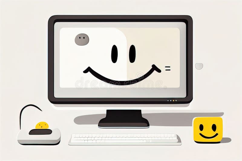 Happy Computer with a Smile on a Laptop Screen Stock Illustration ...