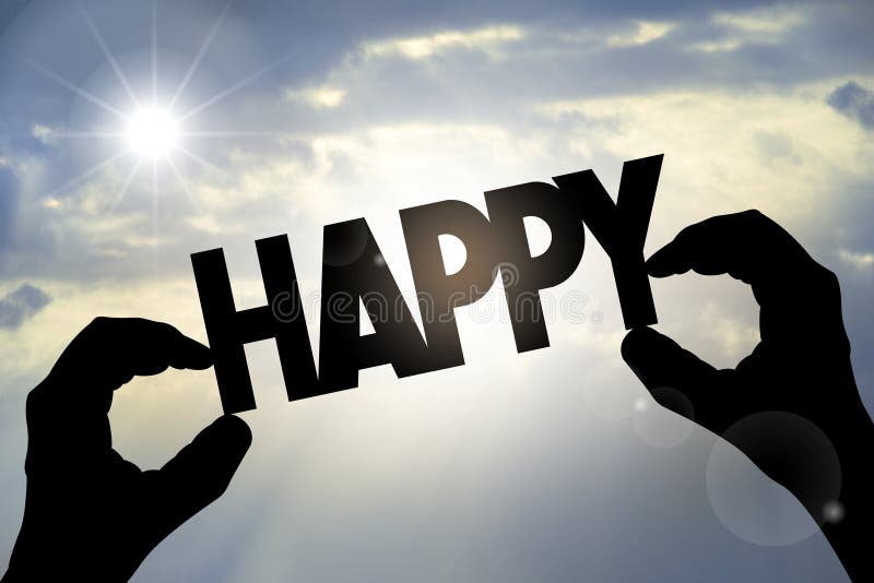 Happy Concept - Hands, Text, Sky Stock Photo - Image of clouds, cloud ...