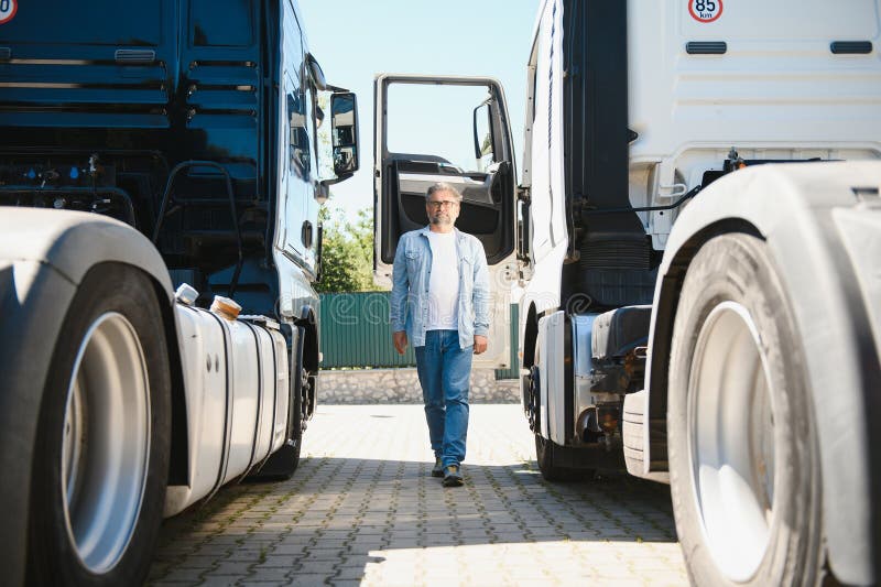 Happy Confident Male Driver Standing in Front on His Truck Stock Image ...
