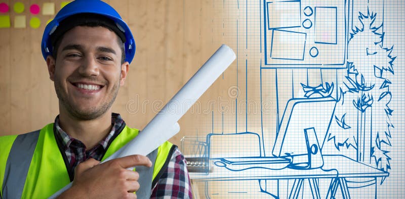 Composite Image of Happy Construction Worker Stock Photo - Image of ...
