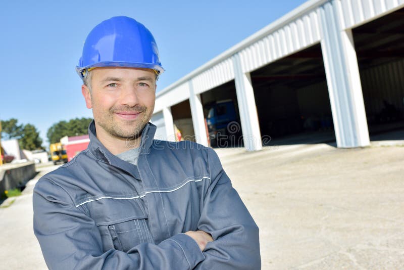 Happy Construction Worker on Building Site Stock Image - Image of ...