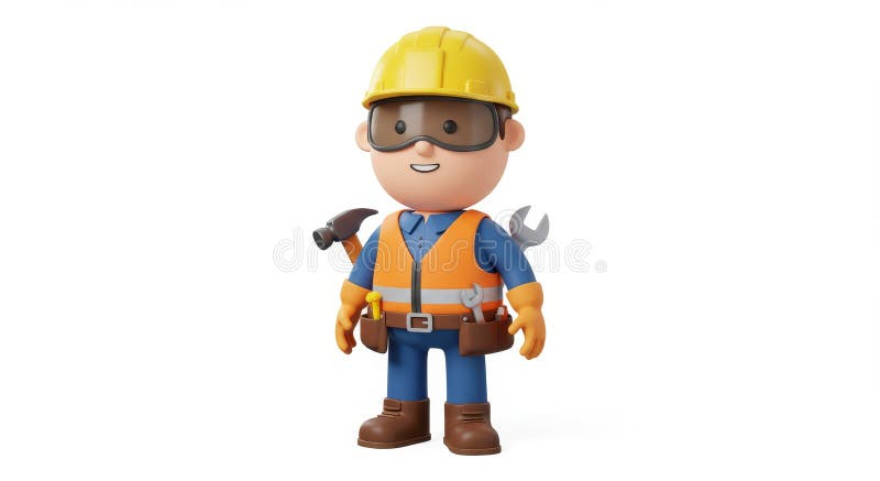 Happy Construction Worker Cartoon 3D a Cheerful 3D Cartoon Construction ...