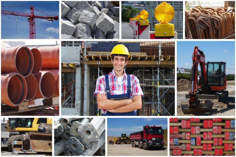 Happy Construction Worker with Construction Site Photos Stock Photo ...