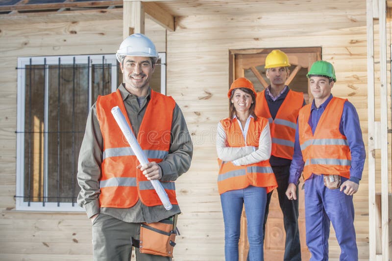 Happy Construction Worker with Crew Stock Image - Image of workers ...