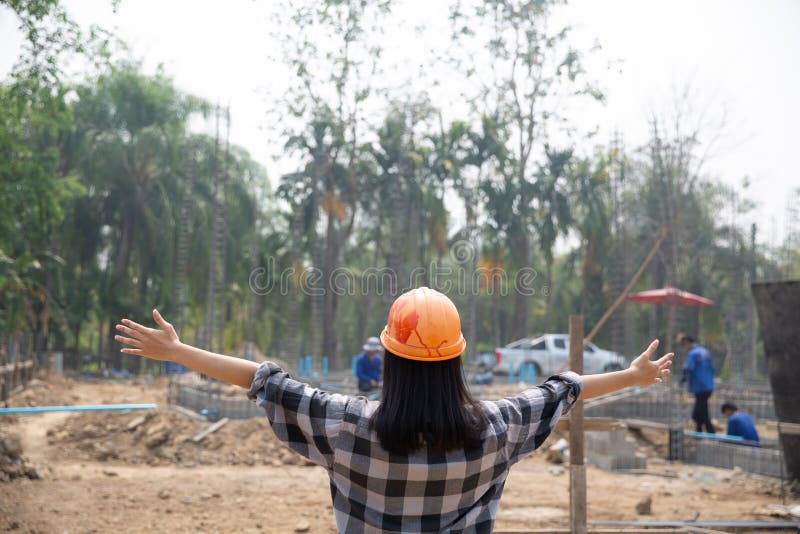 Happy Construction Worker and Work. Stock Photo - Image of concrete ...