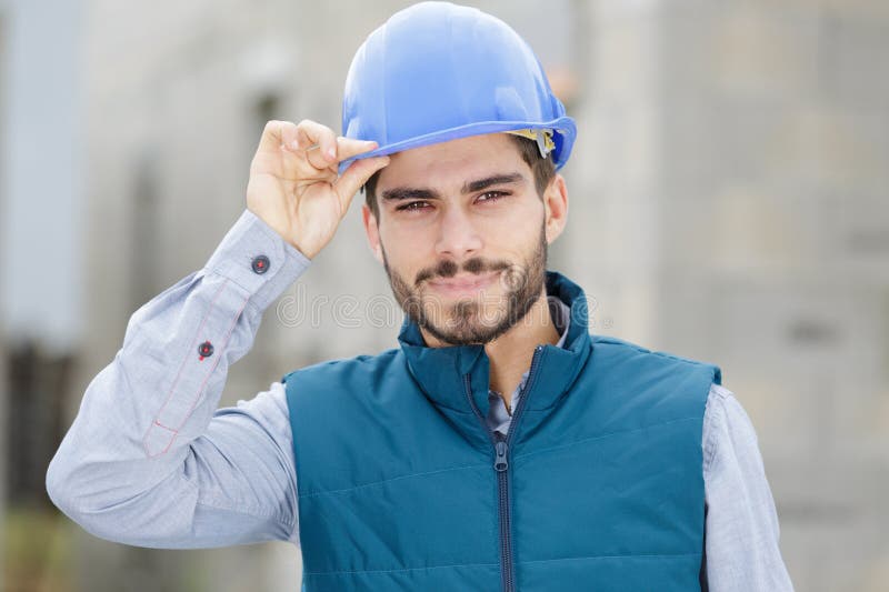 Happy Construction Worker Working at Building Site Stock Image - Image ...