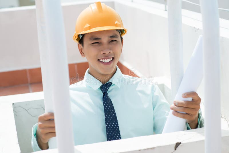 Happy contractor stock photo. Image of industrial, hardhat - 28276162