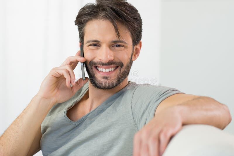 Happy Conversation on the Phone Stock Photo - Image of sitting ...