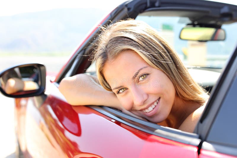 Happy Convertible Car Driver Looks at You Stock Image - Image of ...