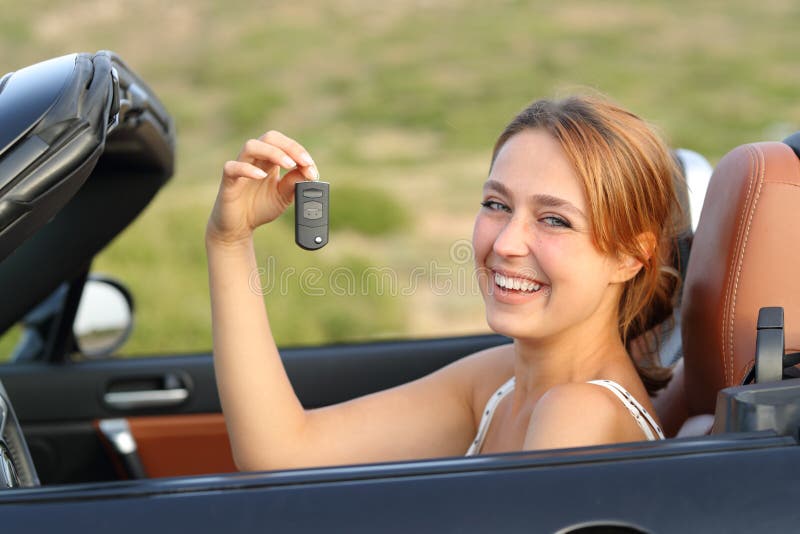 Happy Convertible Car Driver Showing Key Stock Image - Image of freedom ...