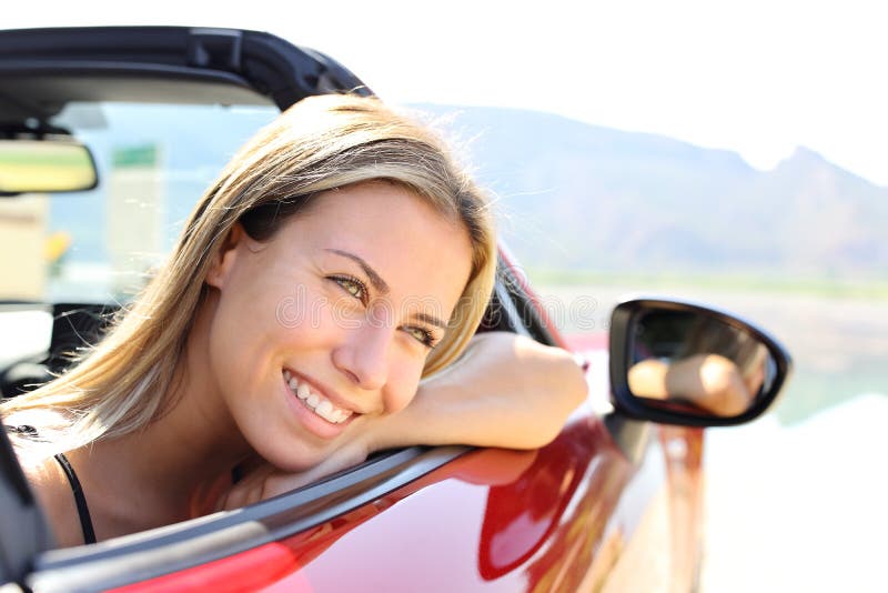 Happy Convertible Car Driver Smiling and Resting Stock Image - Image of ...