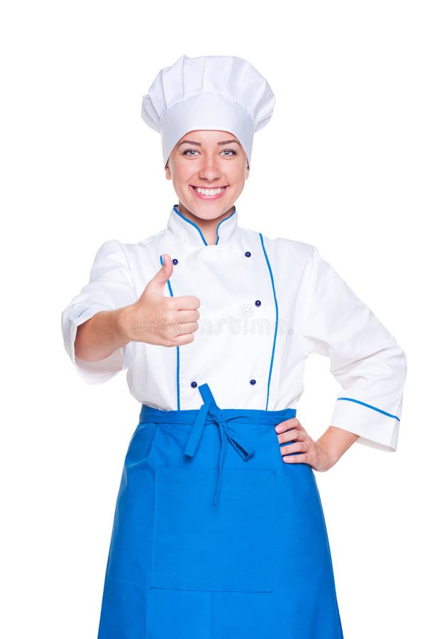 Woman Cook or Chef Serving Empty Plate and Smiling Happy Stock Photo ...