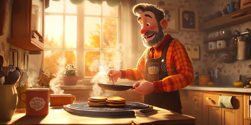 Happy Cook in Sunny Kitchen 3D Illustration Stock Illustration ...