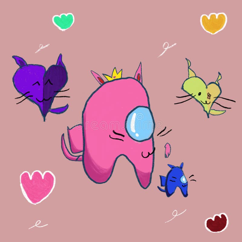 Happy Cool Cartoon Pink Cat Monster. Pink Vector Monster Character ...