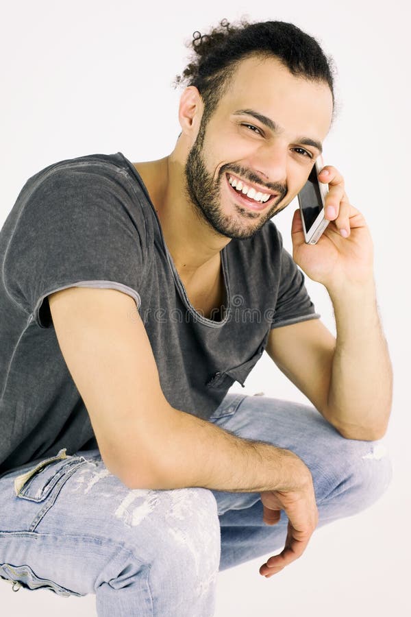 Happy Cool Man Talking on the Phone Isolated Stock Photo - Image of ...