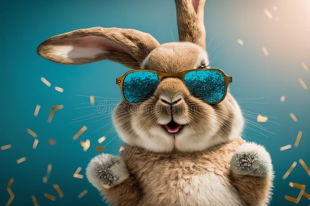 Happy Cool Rabbit Funny, Generative AI Stock Illustration ...