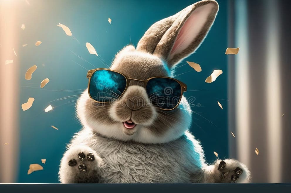Happy Cool Rabbit Funny, Generative AI Stock Illustration ...
