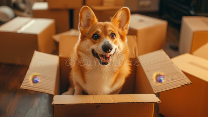 The Happy Corgi in Box. AI Generated Stock Photo - Image of room ...