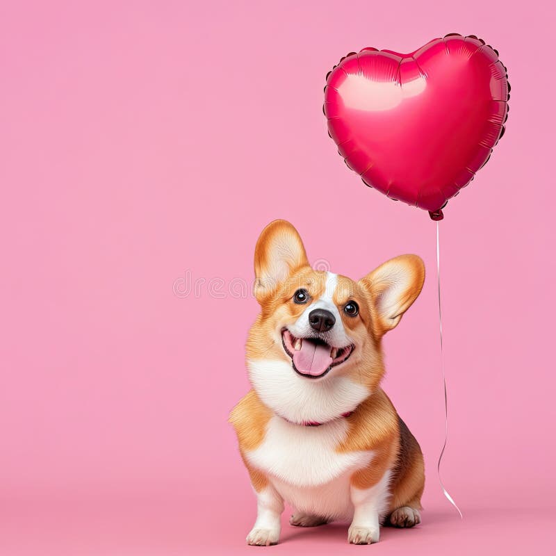 Happy Corgi Dog with Heart Balloon Stock Photo - Image of corgi, puppy ...