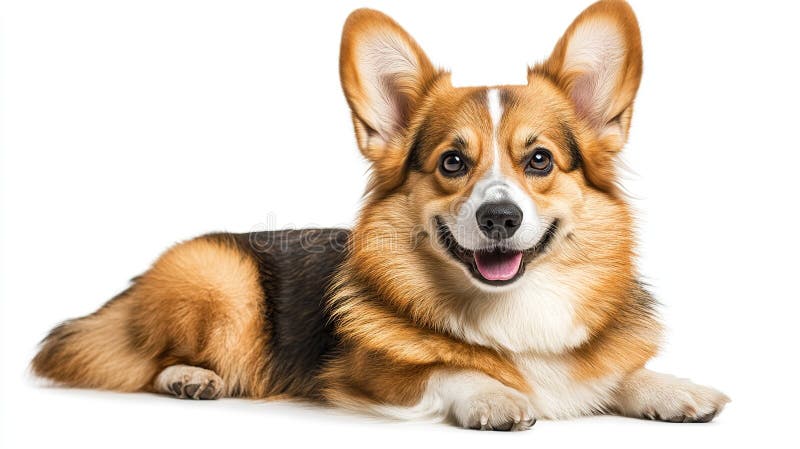 Happy Corgi Dog Lying Down, White Background. Pet Website, Advertising ...