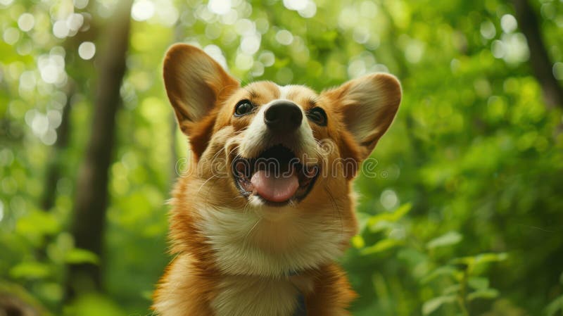 The Happy Corgi in Forest. AI Generated Stock Image - Image of young ...