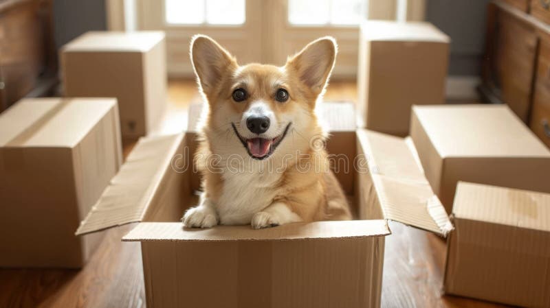 The Corgi in Cardboard Box. AI Generated Stock Photo - Image of homey ...