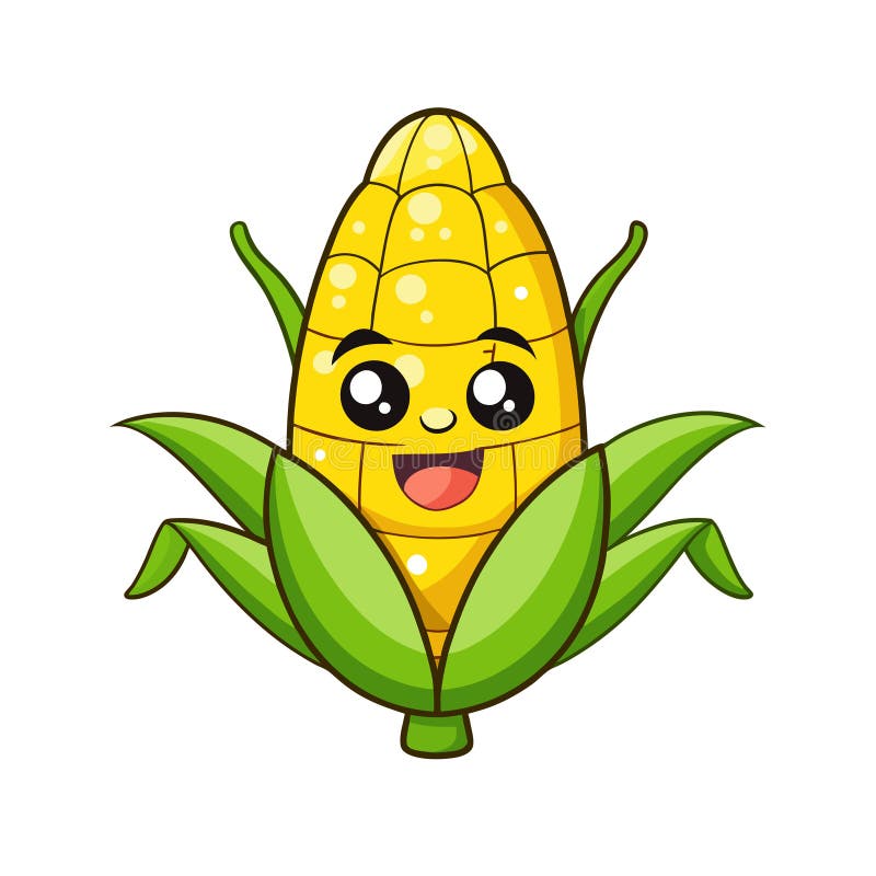 Happy Corn Character in Cartoon Style Stock Vector - Illustration of ...