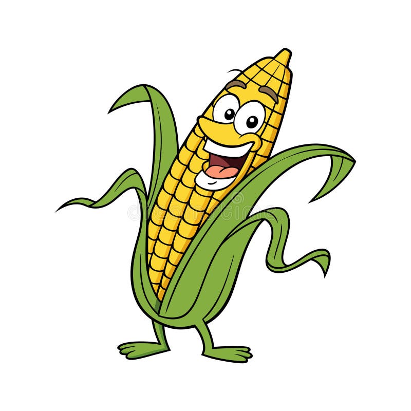Happy Corn Character in Cartoon Style Stock Vector - Illustration of ...