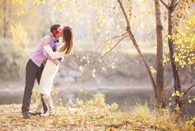 Young Beautiful Couple at Fall Stock Image - Image of autumn, date ...