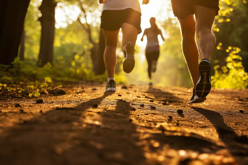Happy Couple of Athletes Running in Park, Couple Running Stock ...