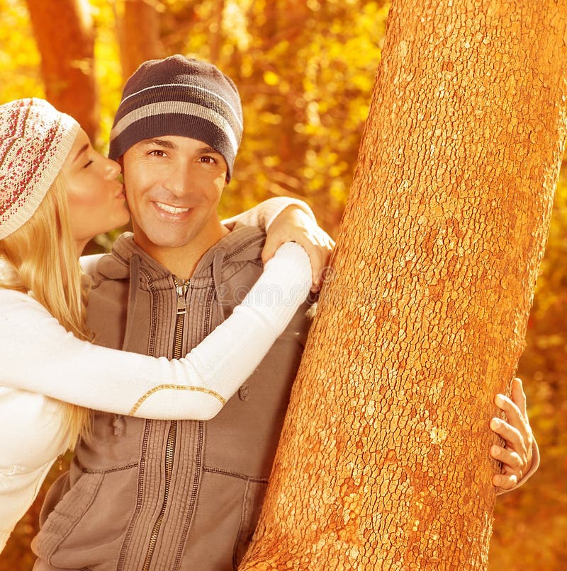 Happy Couple in Autumn Park Stock Image - Image of outside, park: 27351873