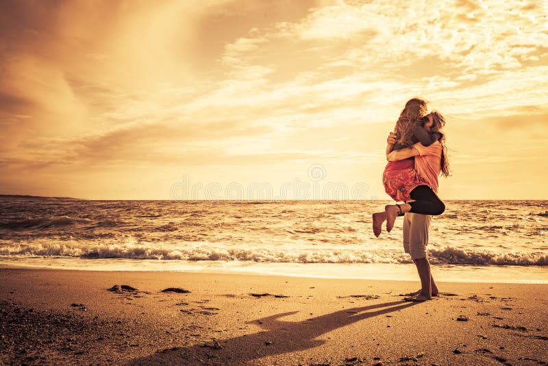 Happy Couple on the Beach at Sunset Stock Image - Image of dear, love ...