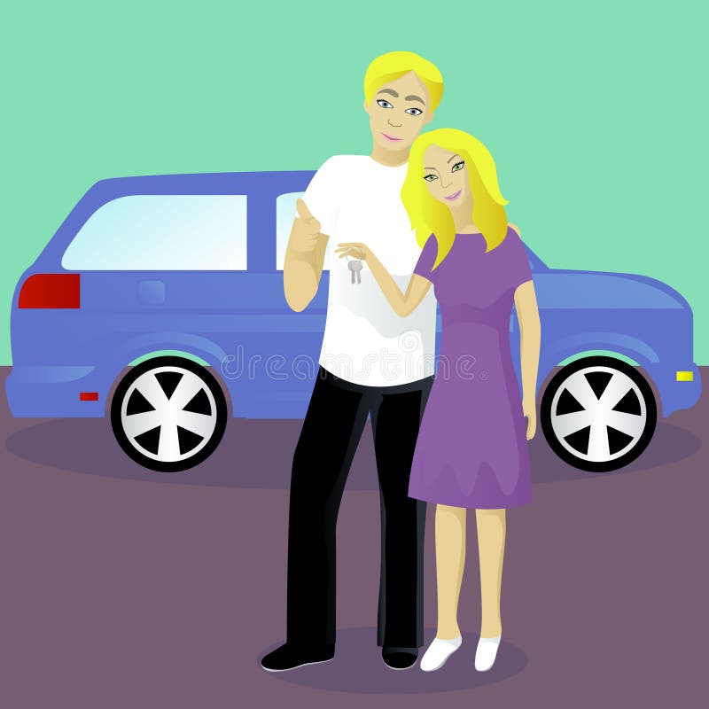 Happy couple with car keys stock vector. Illustration of character ...