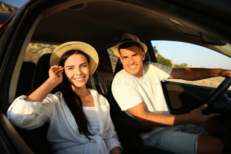 Happy Couple in Car on Road Trip Stock Image - Image of driver, road ...