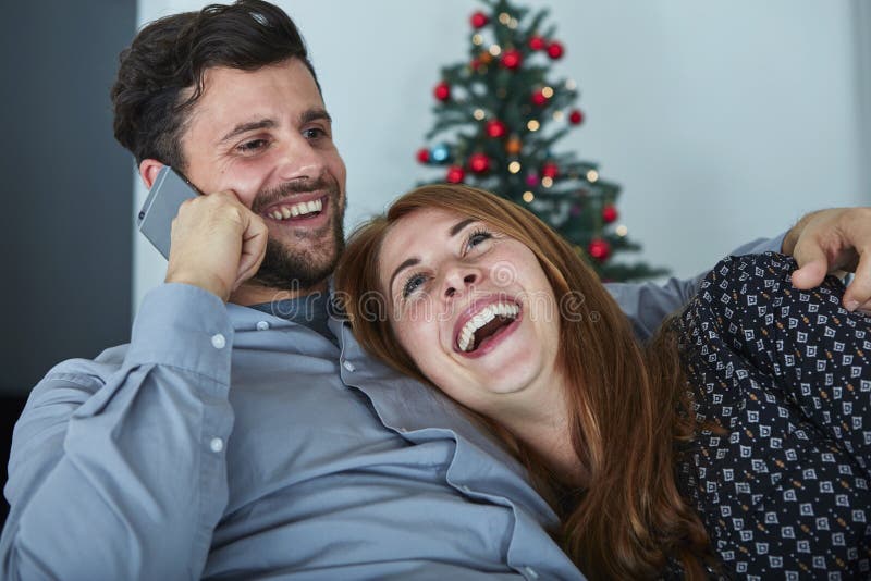 Happy Couple Chatting on Smartphone Stock Photo - Image of celebration ...