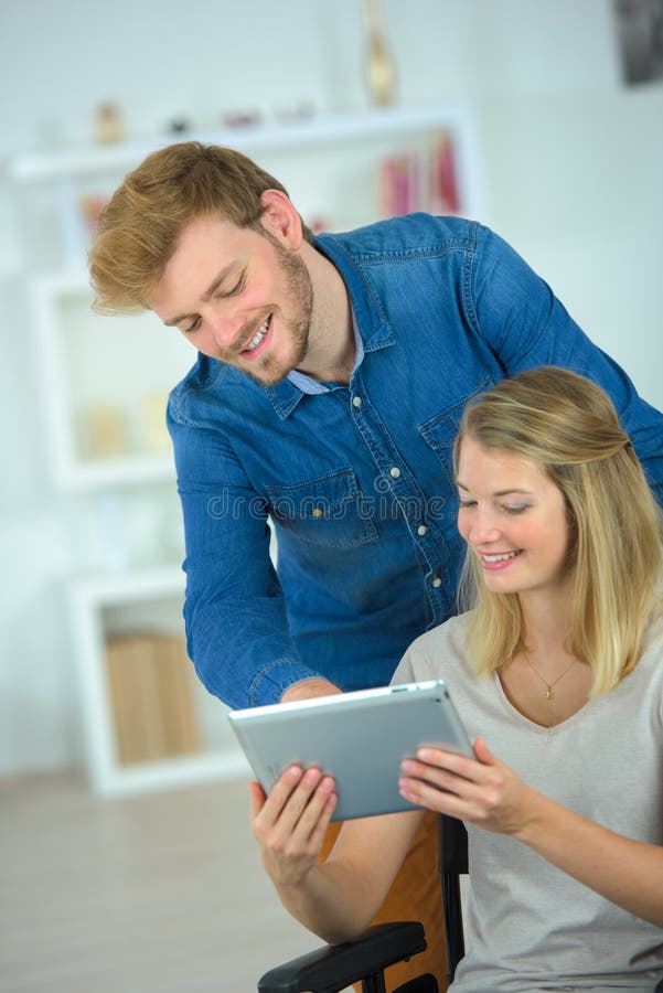 Happy Couple Checking Menu at Tablet Stock Image - Image of break, copy ...