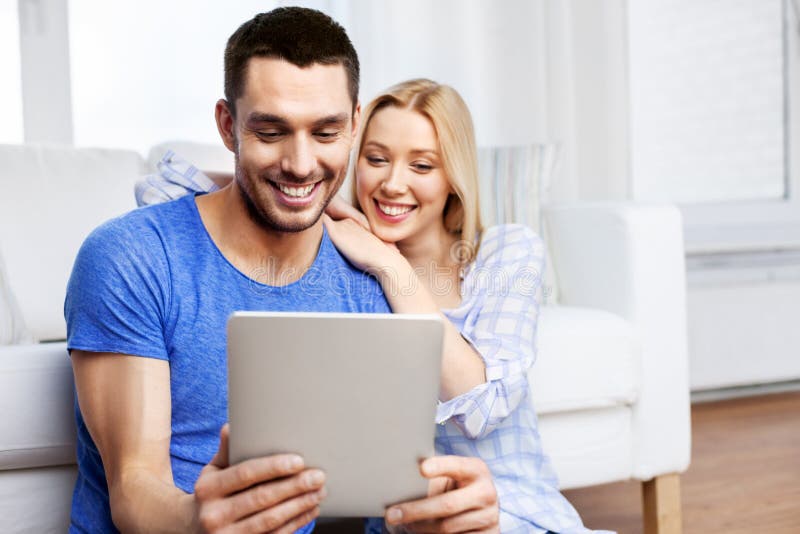 Happy Couple with Computer at Home Stock Image - Image of browsing ...