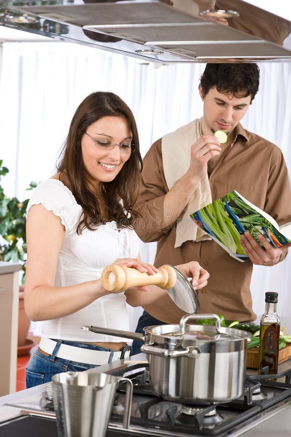 Happy Couple Cook Together in Modern Kitchen Stock Photo - Image of ...