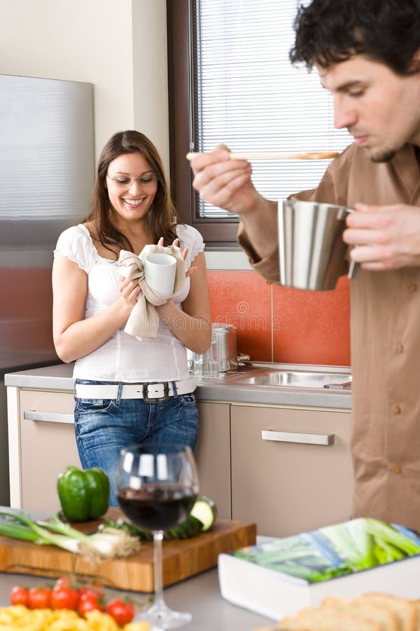 Happy Couple Cook Together in Modern Kitchen Stock Photo - Image of ...