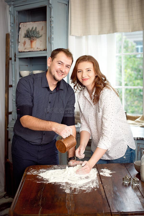 Happy Couple Cooking Together in the Kitchen Stock Image - Image of ...
