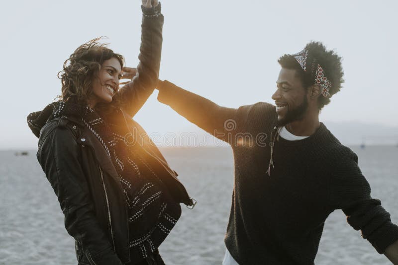 Happy Couple Dancing at the Beach Stock Image - Image of enjoying ...