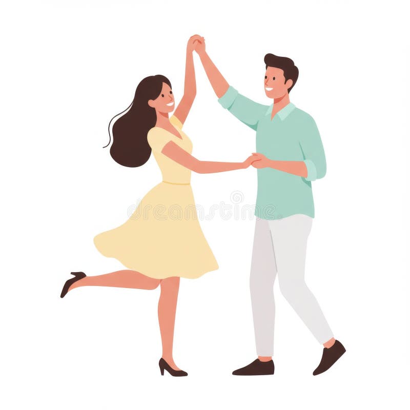 Happy Couple Dancing Joyfully Pastel Illustration Stock Illustration ...