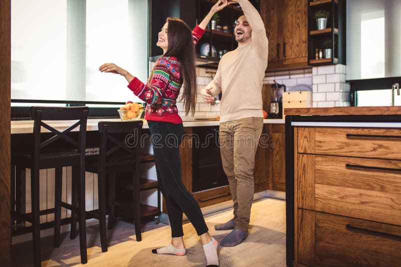 Couple Dancing in Kitchen at Home Stock Photo - Image of affection ...