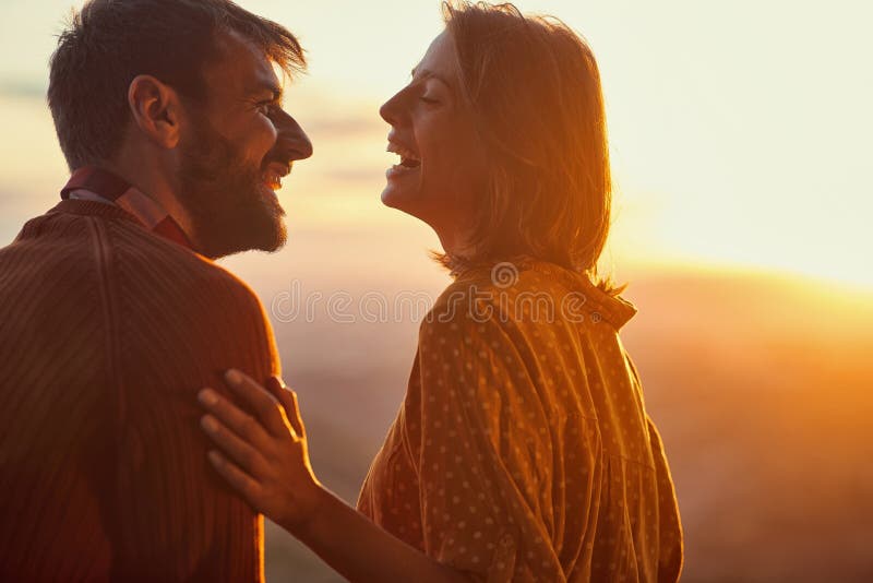 Happy Couple Dating at Romantic Sunset Stock Image - Image of happy ...