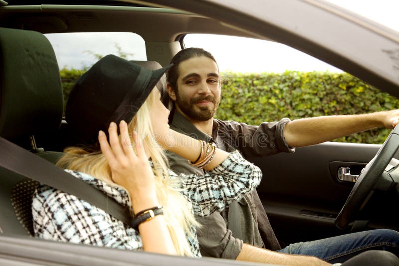 Happy Couple Driving Car In Love Stock Image - Image of funky, romance ...
