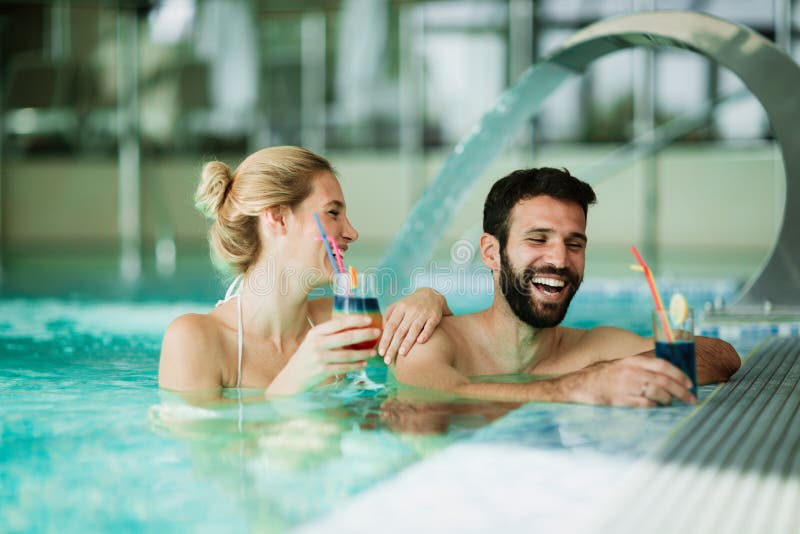 Happy Couple Enjoying Spa Bath Stock Photo - Image of people ...